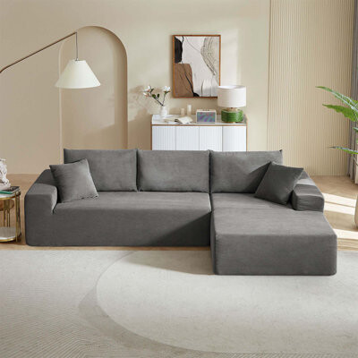 Latitude Run Medford L Shape Sectional Sofa Corduroy Couches Modular Sectional Living Room Sofa ...