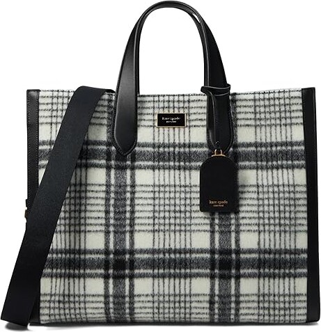Kate Spade Manhattan Studio Plaid Fabric Large Tote (French Cream Multi ...