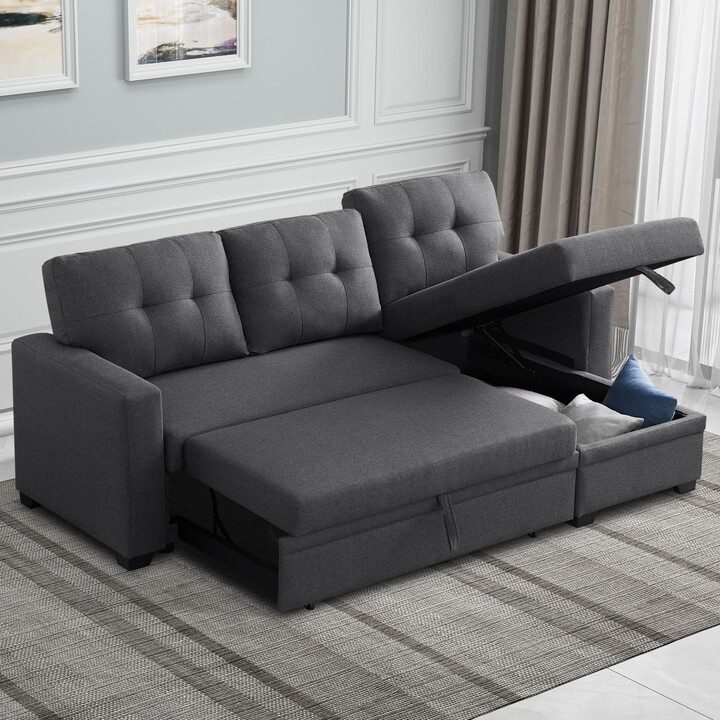 Rovibek L Shaped Chaise Couch with Storage and Pull Out Bed ...