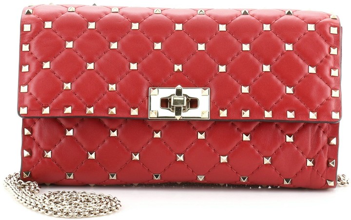 Valentino Rockstud Spike Wallet on Chain Quilted Leather Small - ShopStyle