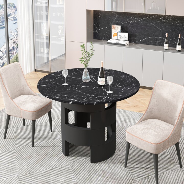 EDWINRAYLLC Modern Round Dining Table with Printed Marble Table Top for ...