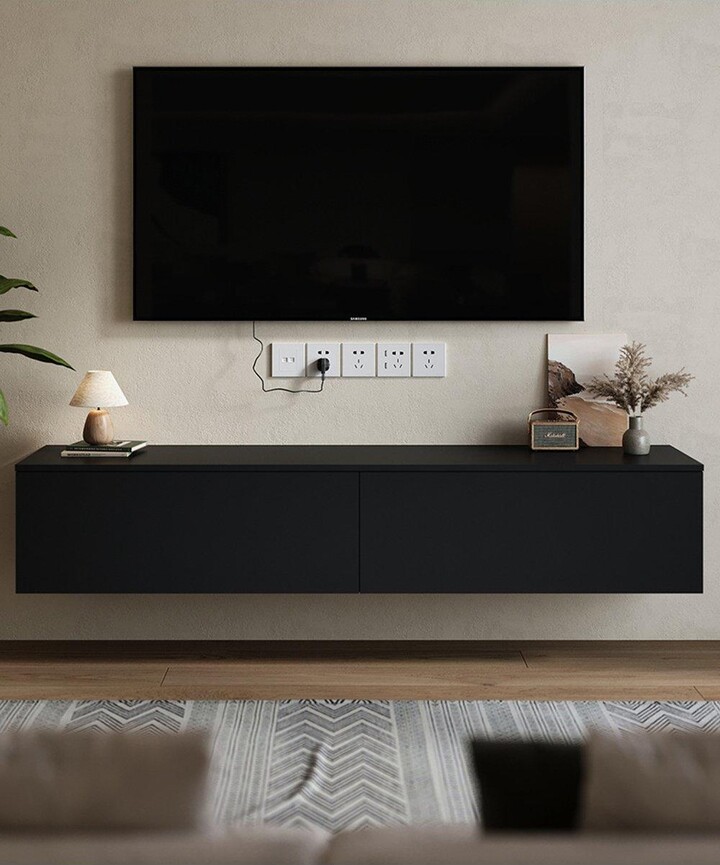 H&O Direct Floating TV Unit with 2 Flip Drawers Wall Mounted Cabinet TV ...
