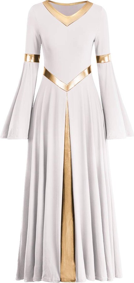 FYMNSI Women Liturgical Praise Dance Dress Gold Metallic Bell Long ...