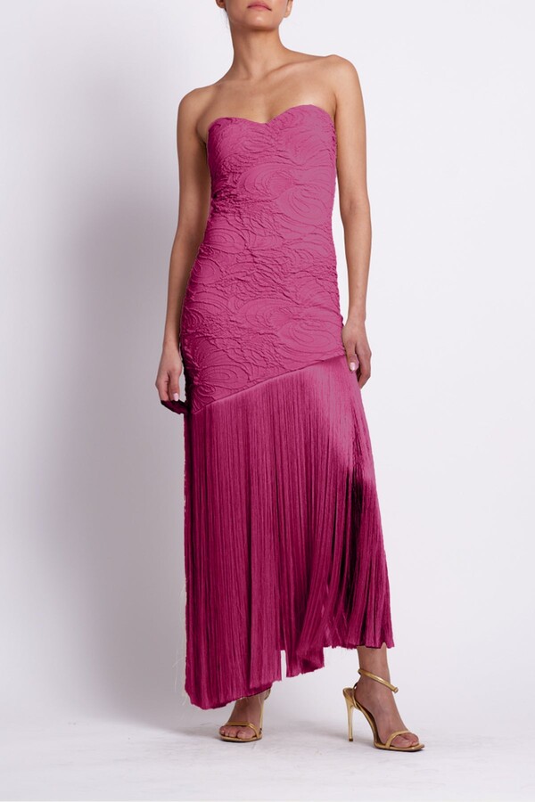 PatBO Jacquard Strapless Fringe Maxi Dress in Raspberry - ShopStyle
