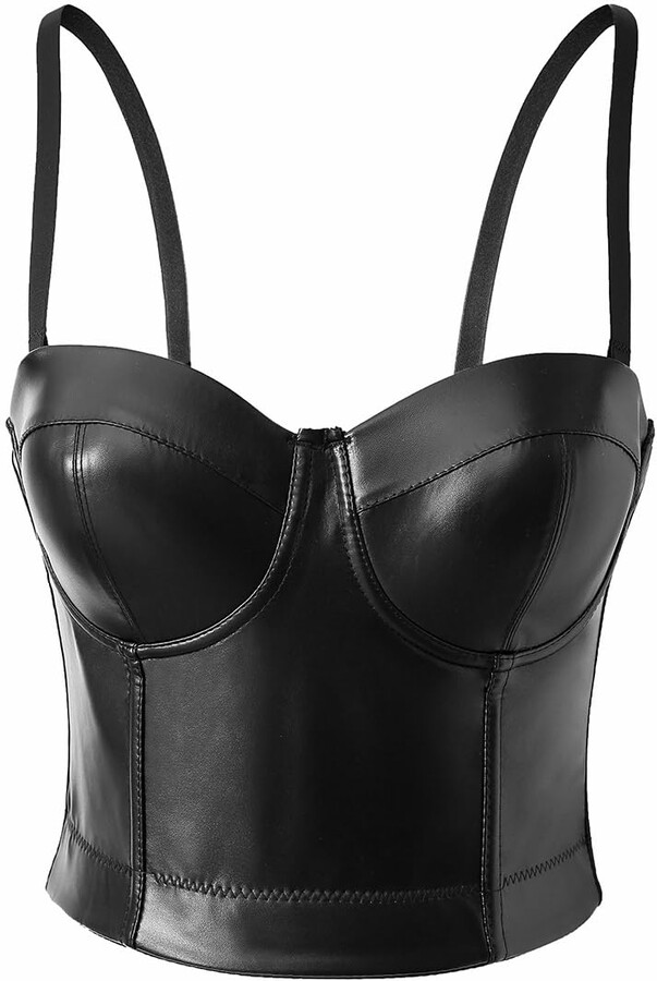 YUROUCIO Push Up Bustier Women Sexy Faux Leather Crop Top Vintage ...