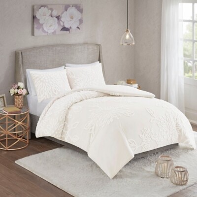 Veronica Full/Queen 3 Piece Tufted Chenille Floral Duvet Cover Set ...