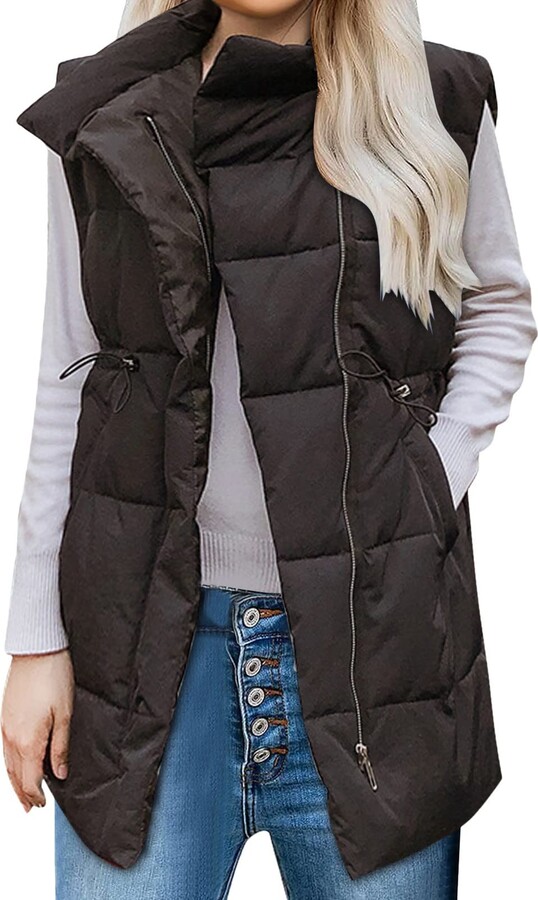 SPWQPNF Womens Puffer Vest Lightweight 4 Button Sleeveless Puffy Down ...