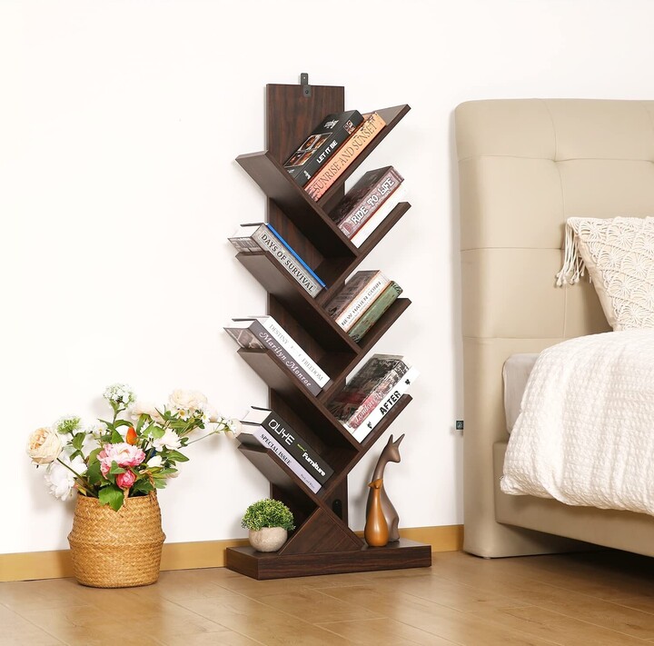 EPOWP Tree Bookshelf, 8 Shelf Tree Bookcase, Space Saving Storage Rack ...