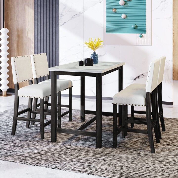 TiramisuBest 5 Piece Wooden Counter Height Dining Table Set w/4 ...