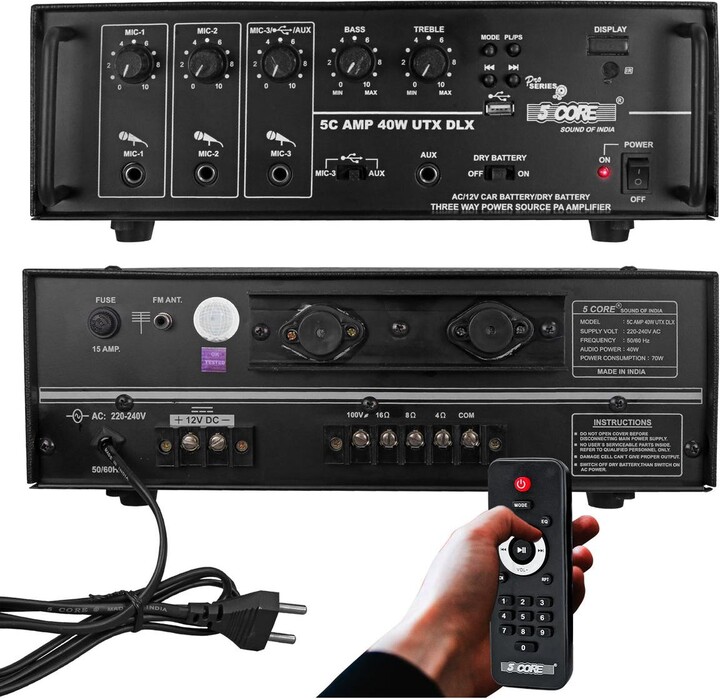 5 Core Power Amplifier 40W Rms 300W Peak With Usb Aux 3 Mic Input ...
