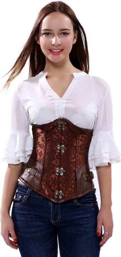 WLFFW Steampunk Corset Plus Size Underbust Steel Boned Bustiers Top (UK ...