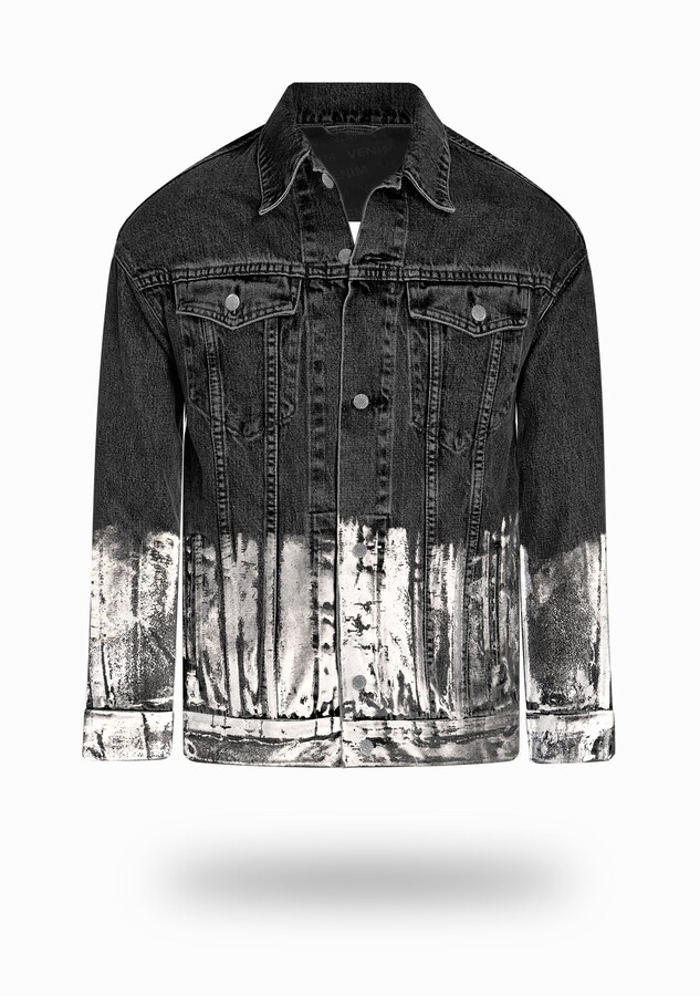 VENIM - Longer Washed Black Denim Jacket With Mercury Foil - ShopStyle