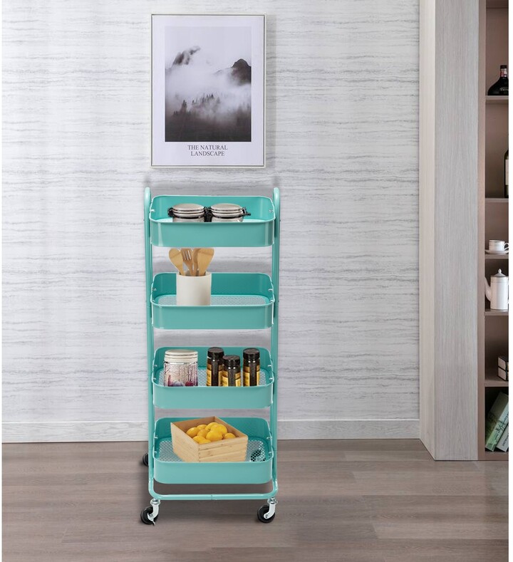 Siavonce 4 Tier Storage Cart Mobile Shelving Unit Organizer - 17.7" L x ...