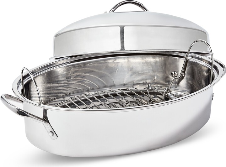 The Cellar Stainless Steel 8-Qt Covered Oval Roaster with Rack ...
