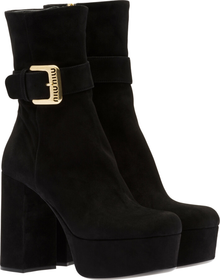 Miu Miu Suede platform booties - ShopStyle