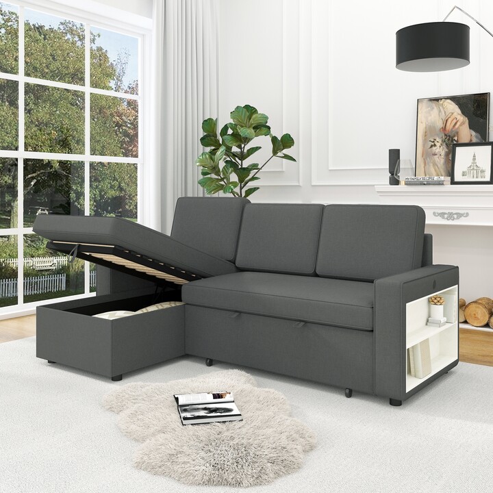 Encantador L-shaped Chaise Sectional Sofa with Pull Out Bed, Storage ...