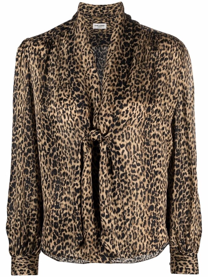 Saint Laurent Leopard-Print Silk Blouse - ShopStyle Tops