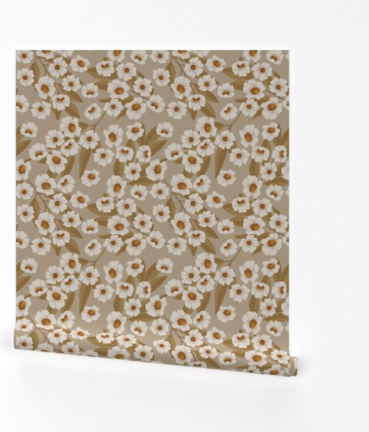Etsy Country Floral Wallpaper - Delicate Cream Flowers By Woofaboomus ...