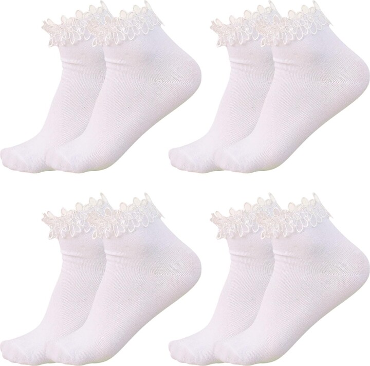 SKHAOVS 4 Pairs White Women Girls White Ruffle Socks - ShopStyle