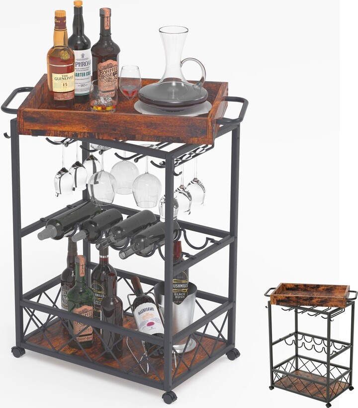Global Pronex Bar Cart Coffee Station Kitchen 3 Tier Rolling Utility ...