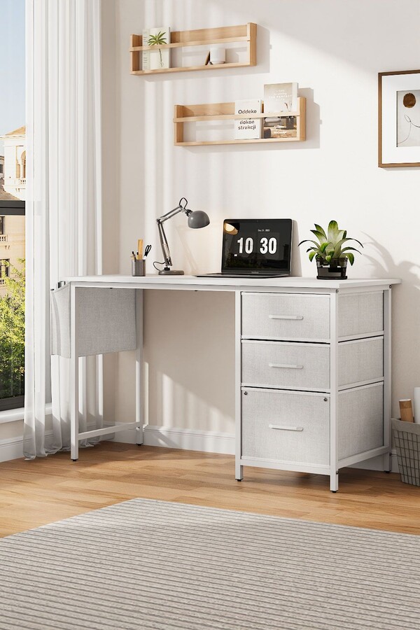 Living and Home Multipurpose White Metal Frame Computer Desk for Home ...