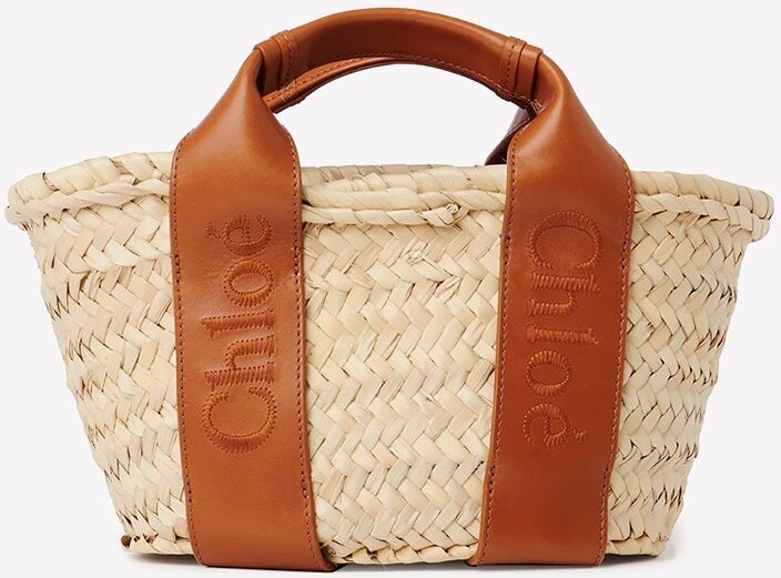 Chloé Logo Beach Bag in Leather And Raffia - ShopStyle