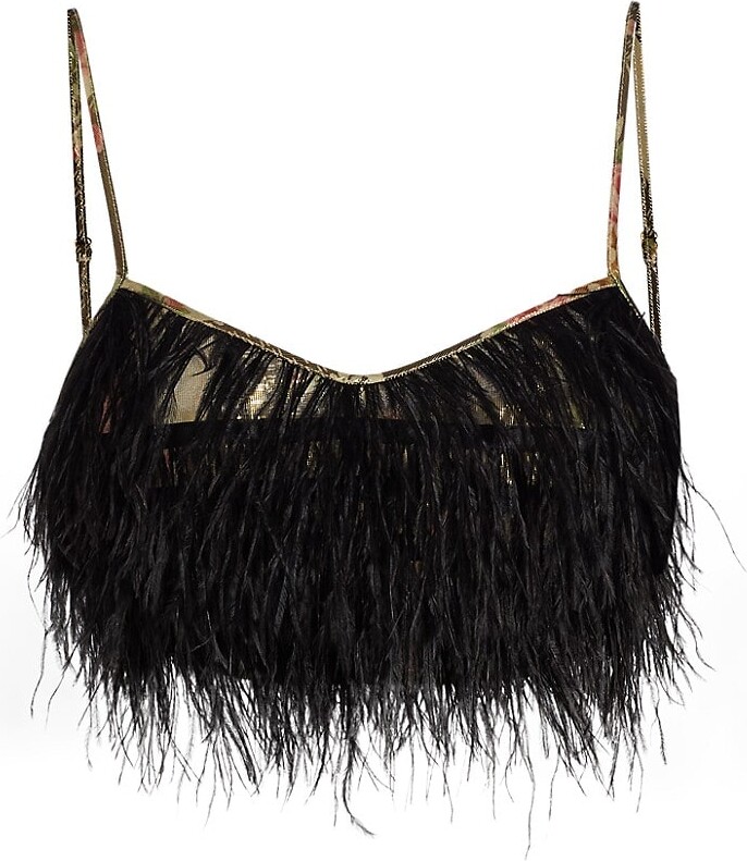 LoveShackFancy Dusty Feather-Embellished Cropped Cami - ShopStyle Tops