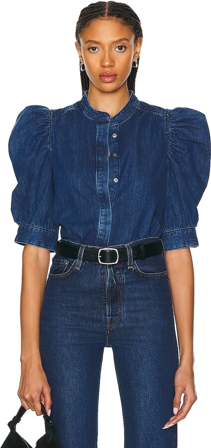 Frame Short Sleeve Gillian Top in Blue - ShopStyle