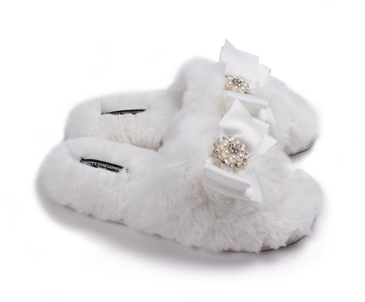 Pretty You London Anya Slider Slipper With Diamante In Cream - ShopStyle