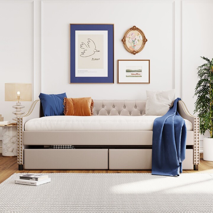 GREATPLANINC Full Size Daybed, Upholstered Velvet Daybed with Tufted ...