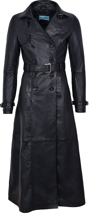 Smart Range Leather TRENCH Ladies Black 1123 Full-Length Designer Real ...