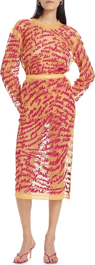 Lingua Franca Women's Cheever Cursive Embroidered Sheer Midi-Skirt ...