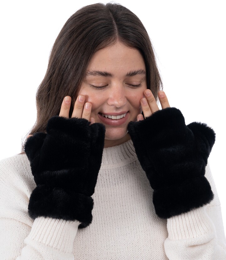 INC International Concepts Women's Fingerless Faux-Fur Gloves, Created ...