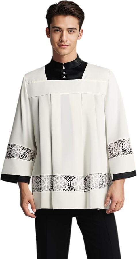 CAMDOM Priest Vestments ALB Choir Robe Catholic Adults Lace Surplice ...