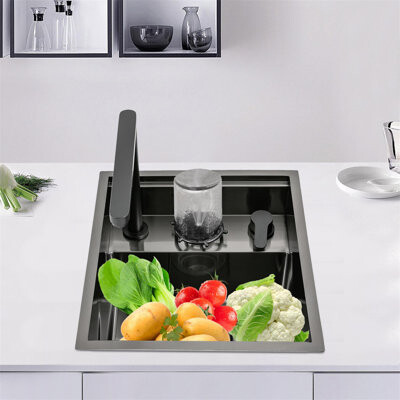 DENFER 15'' L Single Bowl Stainless Steel Kitchen Sink with Cup Washer ...