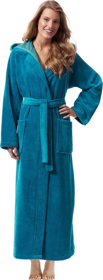 Morgenstern Towel Bathrobes for Women Long with hood Extra Long Teal ...