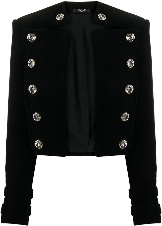 Balmain velvet crystal-embellished Spencer jacket - ShopStyle
