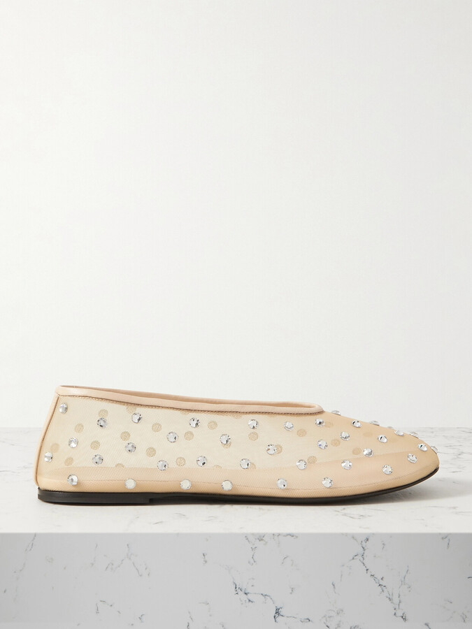 KHAITE Marcy Crystal-embellished Mesh Ballet Flats - Neutrals - ShopStyle