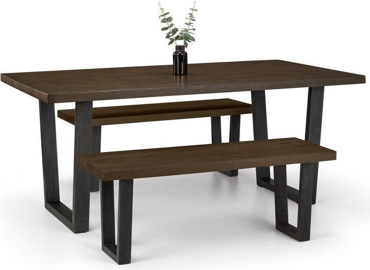 Dunelm Brooklyn Rectangular Dining Table with 2 Benches, Solid Oak Dark Oak - ShopStyle