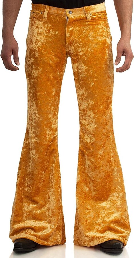 LDNINE Men's Velvet Relaxed Vintage 60s 70s Bell Bottom Stretch Fit ...
