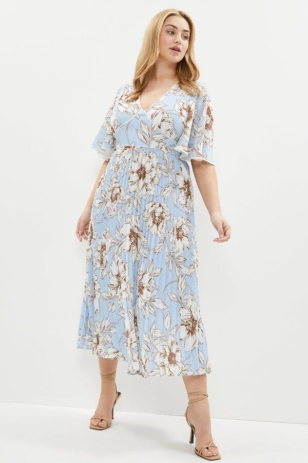 Plus Size Angel Sleeve Pleat Skirt Midi Dress - ShopStyle