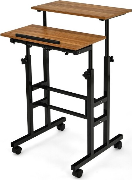 Tangkula Mobile Standing Desk Height Adjustable Stand Up Computer ...