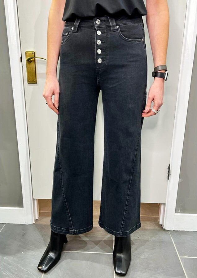 Paige Denim Anessa Buttonfront High Rise Wide Leg Jeans - Dark Obsidian ...