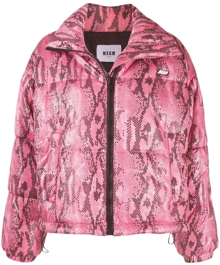 MSGM Python Print Cropped Puffer Jacket - ShopStyle