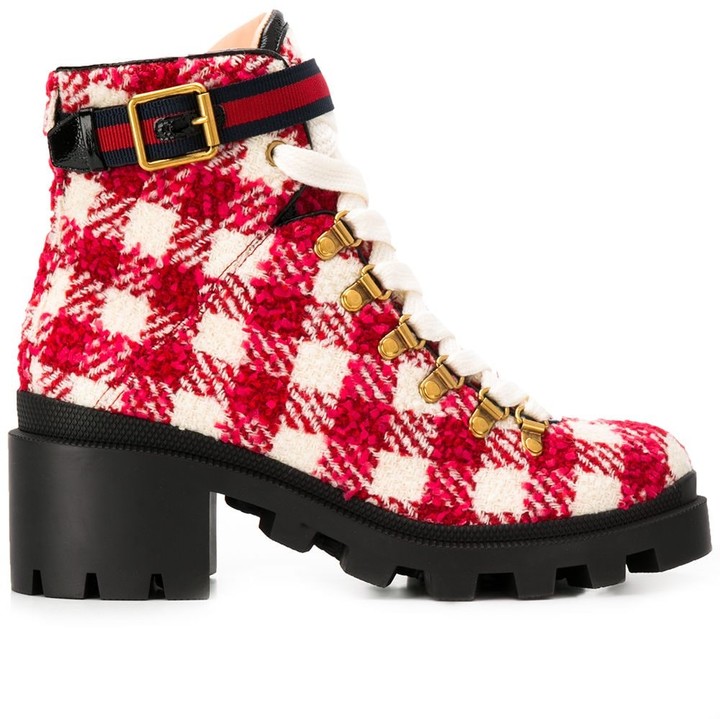 Gucci Block Heel Checked Boots - ShopStyle