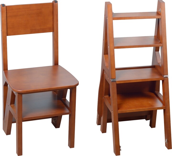 GEROJO Multifunction Wood Step Folding Ladder Chair, with Safety Buckle ...