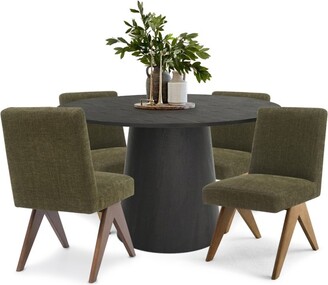 Dwen+Mor 5-Piece black Dining Table Set with 4 Gray Upholstered Chairs ...