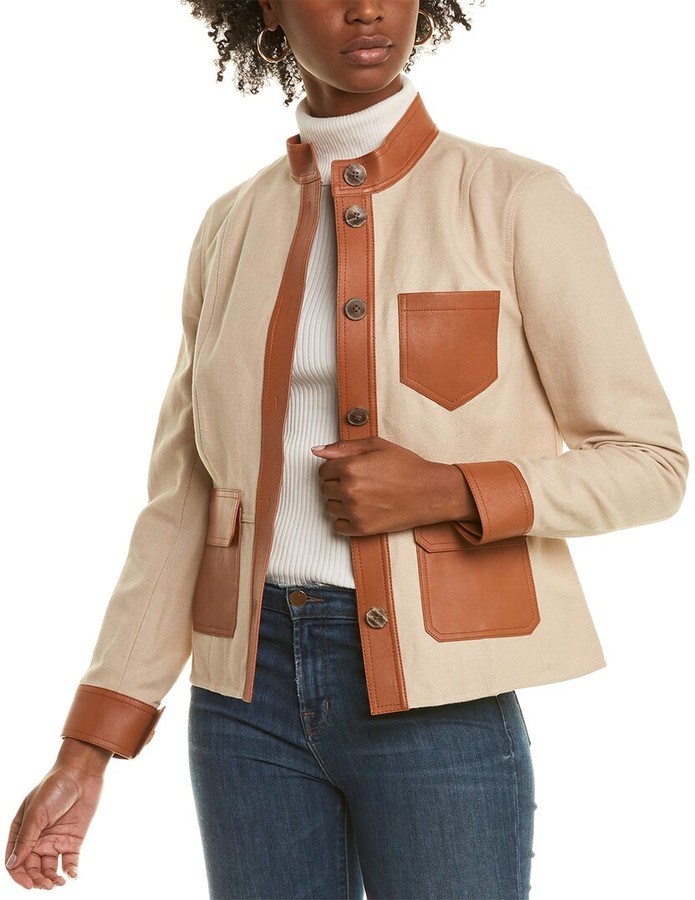 Tory Burch Camden Leather-Trim Linen-Blend Jacket - ShopStyle