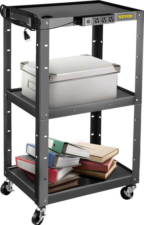VEVOR Steel AV Cart Media Cart with Cord Management 24-42 Inch Height ...