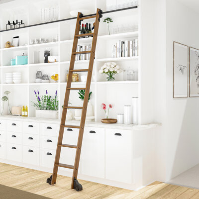 Quiet Glide Walnut 8.92' 8-Step Wood Rolling Ladder - ShopStyle Garden ...
